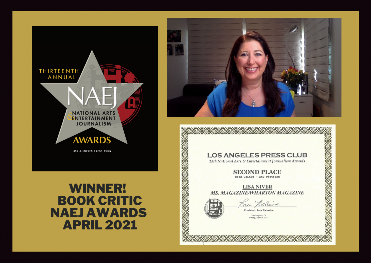 AND THE WINNER is: Lisa Niver for NAEJ Book Critic!